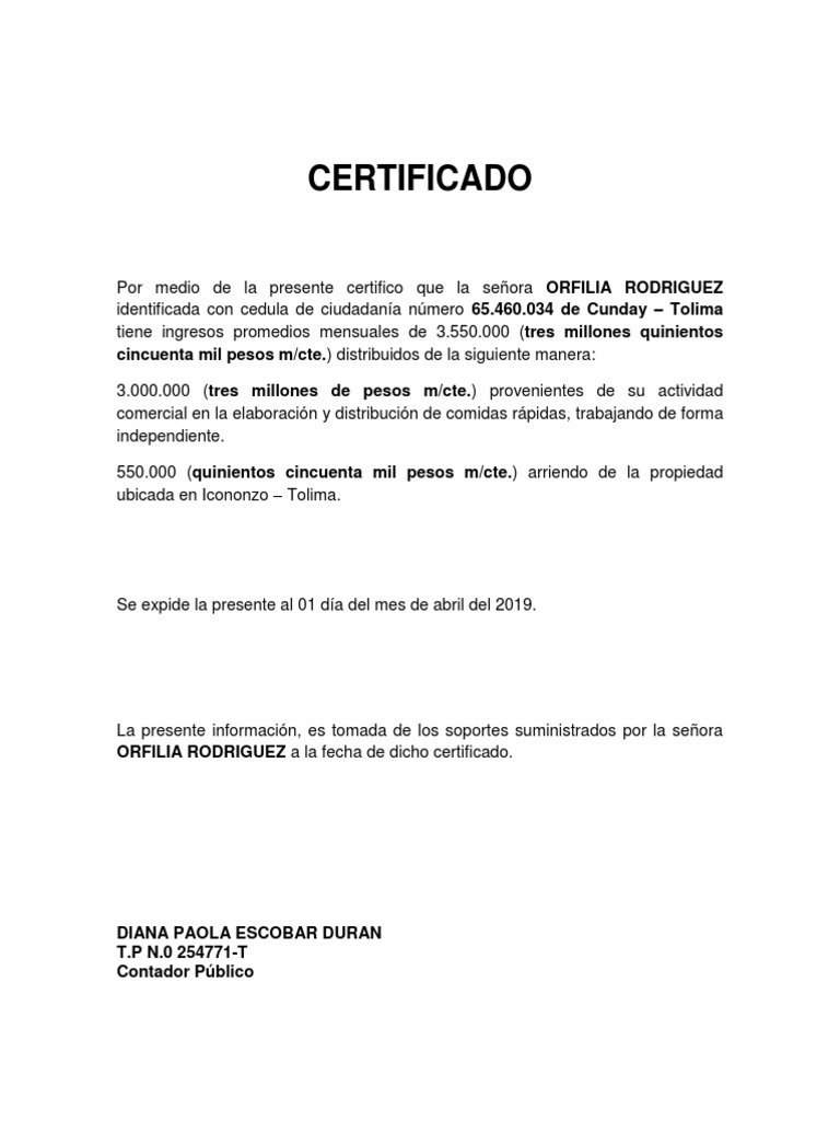 Cuánto Cuesta Una Certificación De Ingresos Por Contador En Córdoba